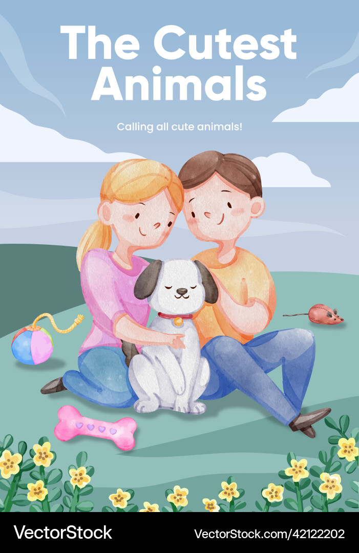 Poster template with cute dog and cat hugging Vector Image