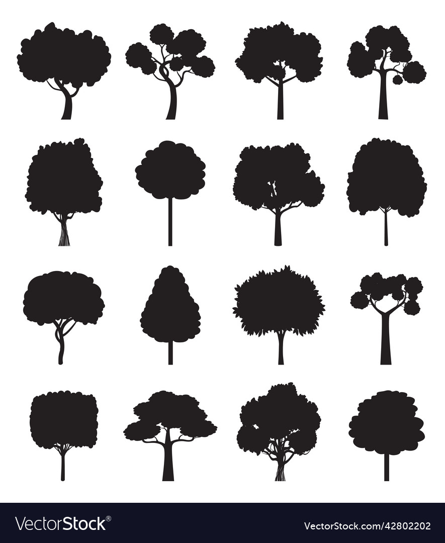 Set black trees Royalty Free Vector Image - VectorStock