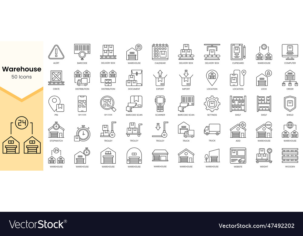 Simple outline set of warehouse icons linear Vector Image