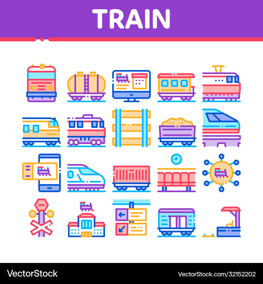 Train rail transport collection icons set Vector Image