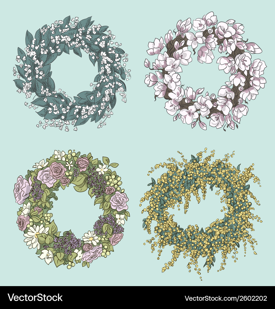 Wreaths drawing flowers decoration Royalty Free Vector Image