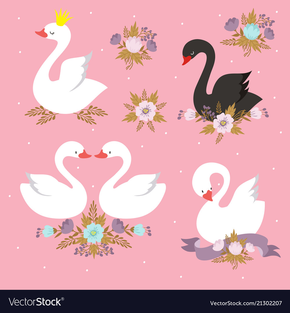 Beautiful white princess swan with crown cartoon Vector Image Beautiful white princess swan with crown cartoon Vector Image