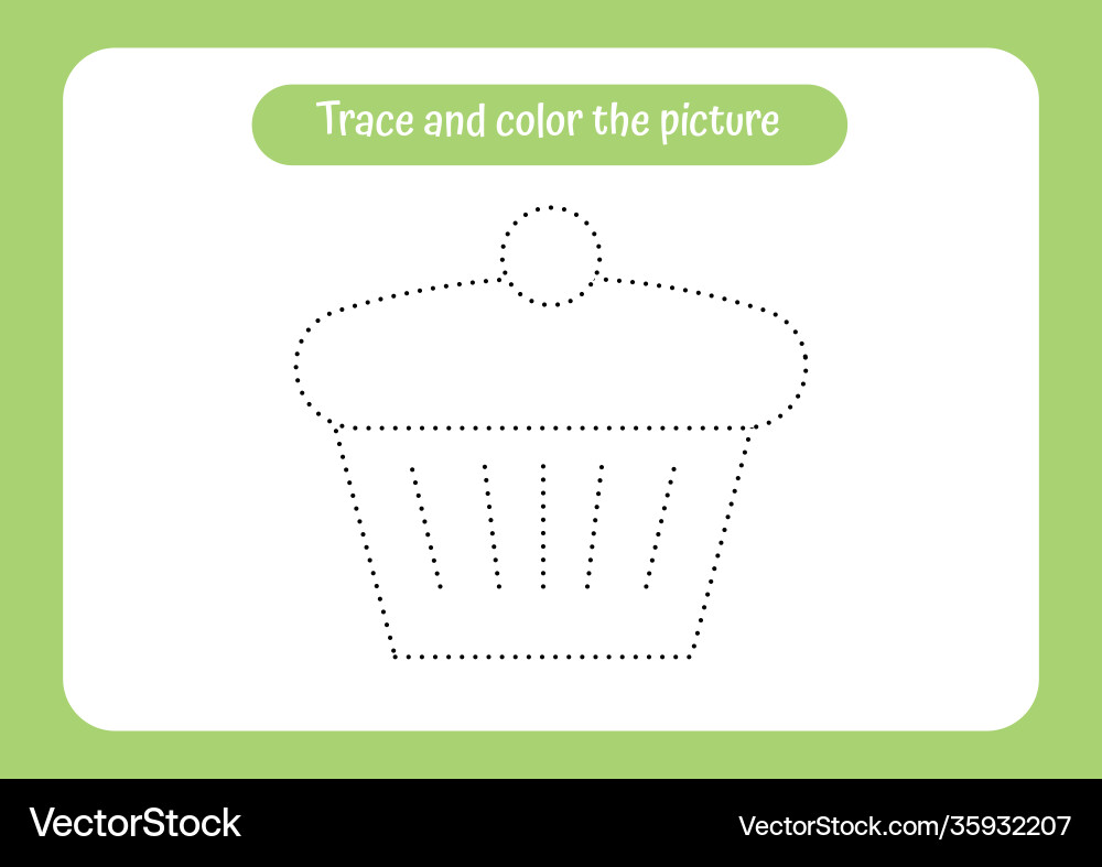 Cake trace and color picture educational game Vector Image