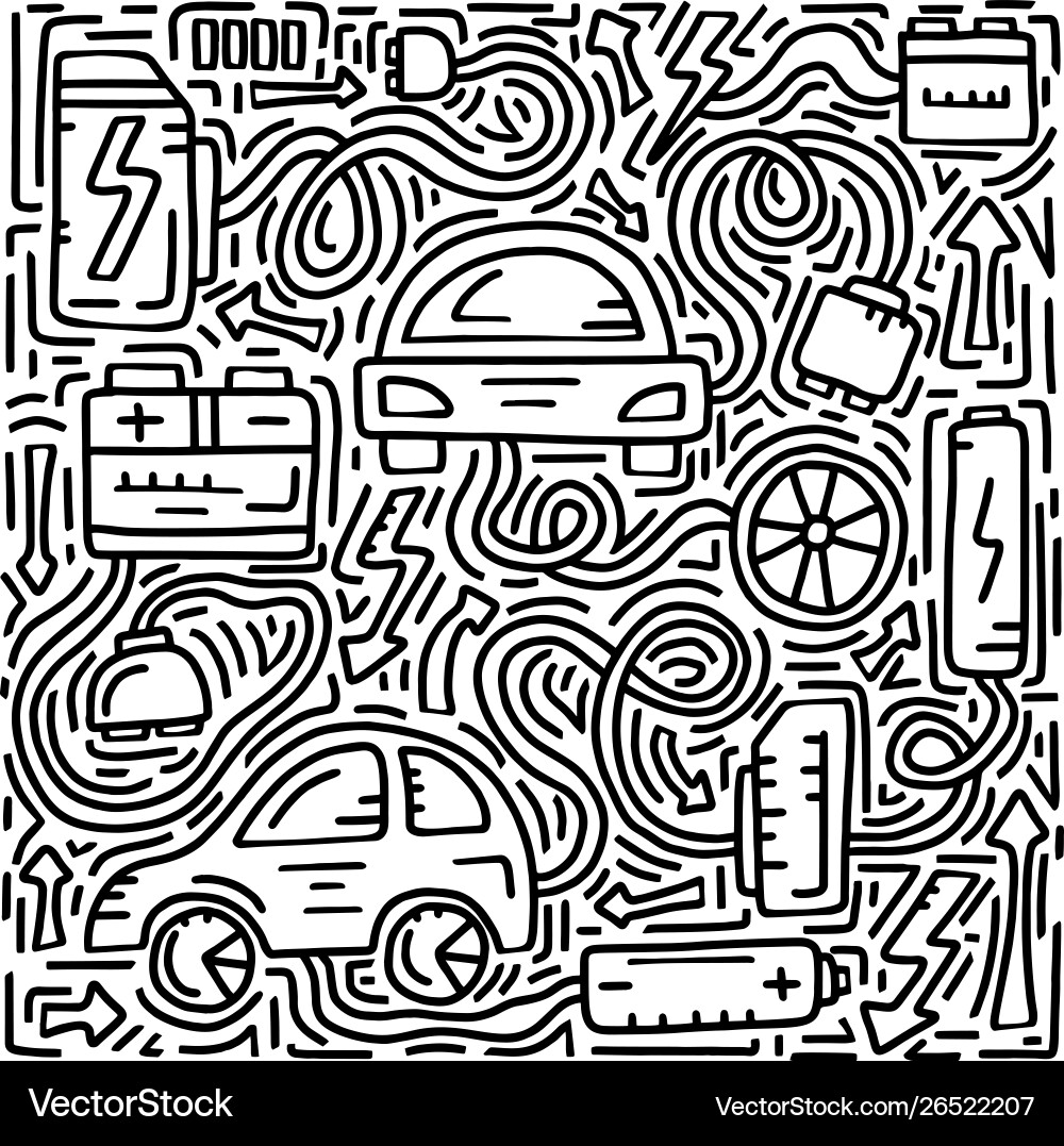 Electric car theme doodle for poster card Vector Image