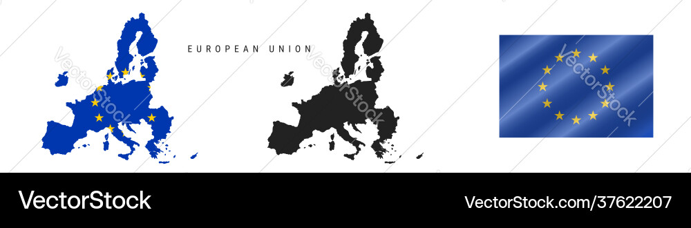 European union detailed flag map Royalty Free Vector Image