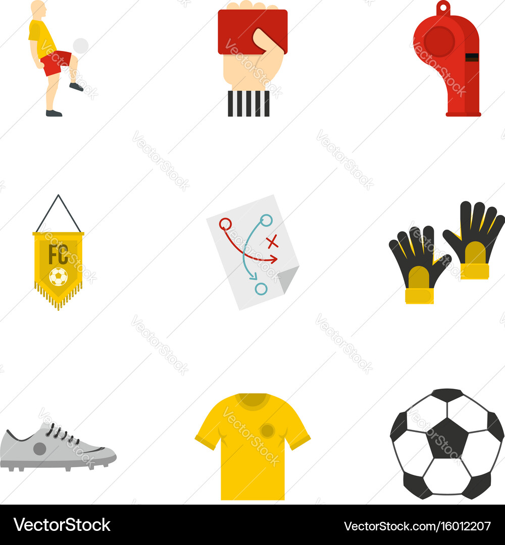 Football icons set flat style Royalty Free Vector Image