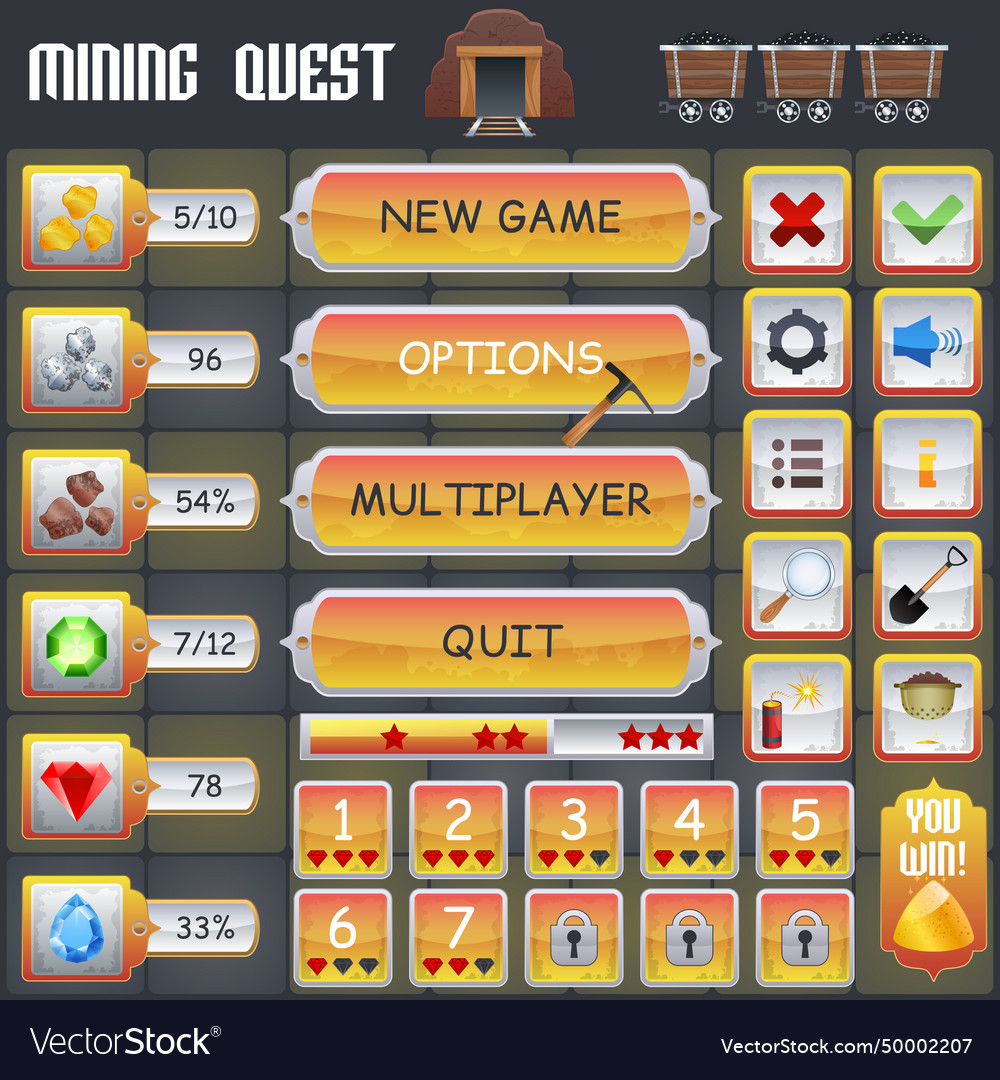 Mining game interface Royalty Free Vector Image