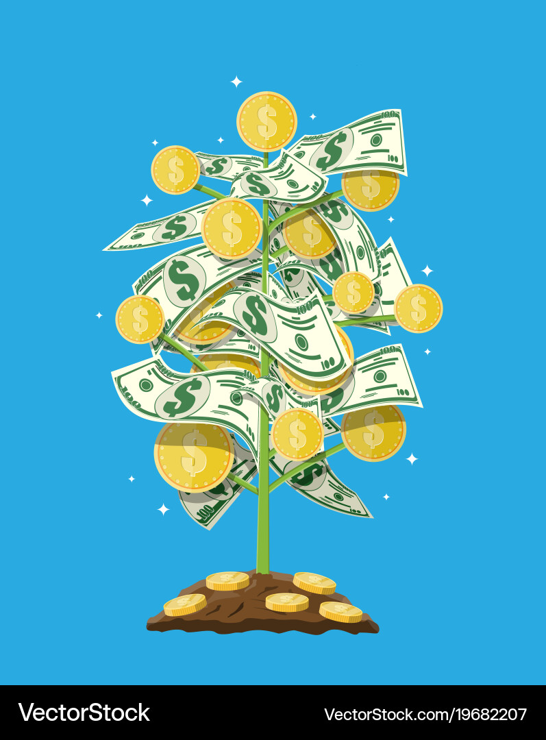 Money coin tree growing money tree Royalty Free Vector Image