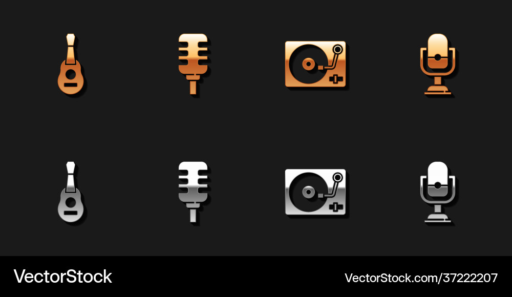 Set guitar microphone vinyl player with vinyl Vector Image