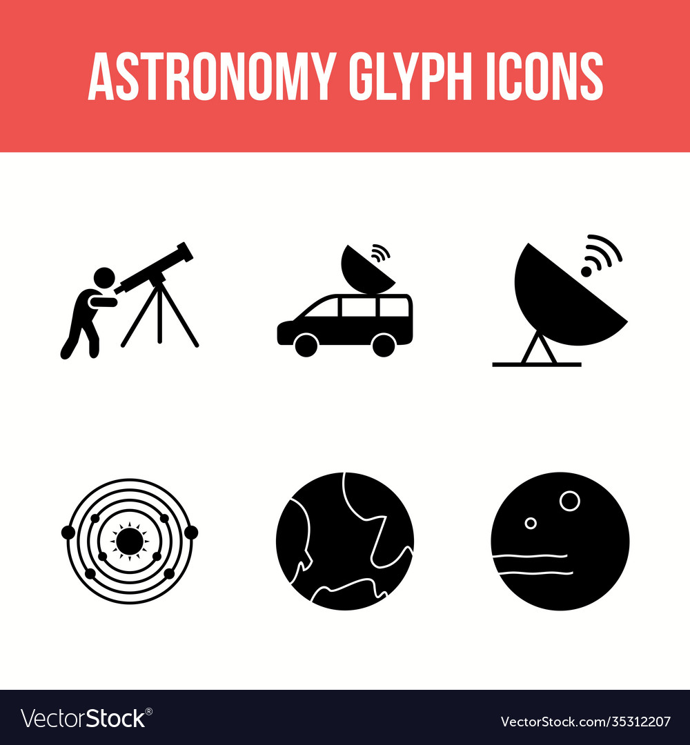 Unique astronomy glyph icon set Royalty Free Vector Image
