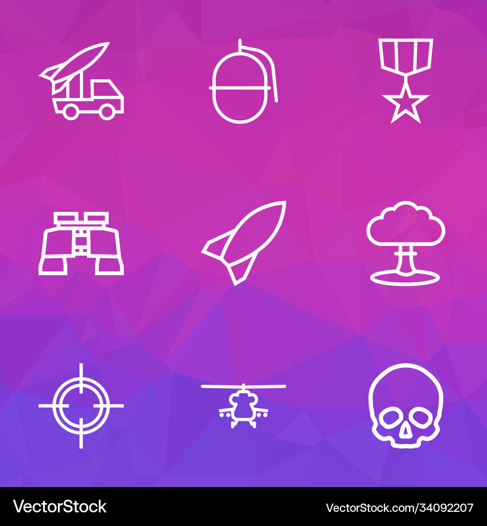 Warfare icons line style set with skull Royalty Free Vector