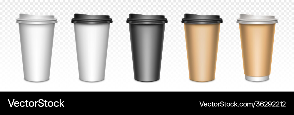Coffee cups with closed lids packaging mockup Vector Image