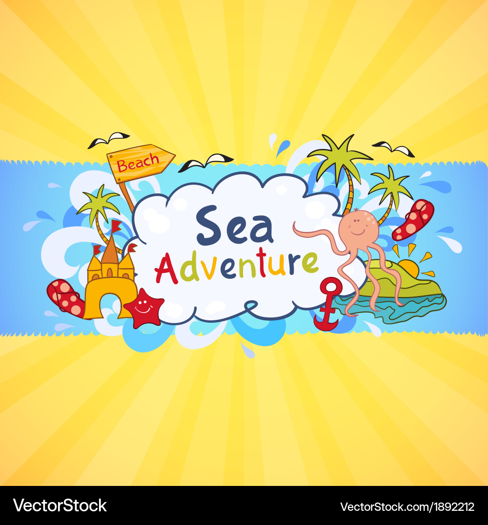 Colorful beach banner with cartoon elements Vector Image