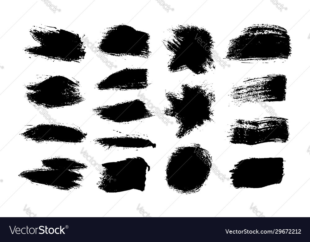 Ink brush stroke black set grunge isolated Vector Image