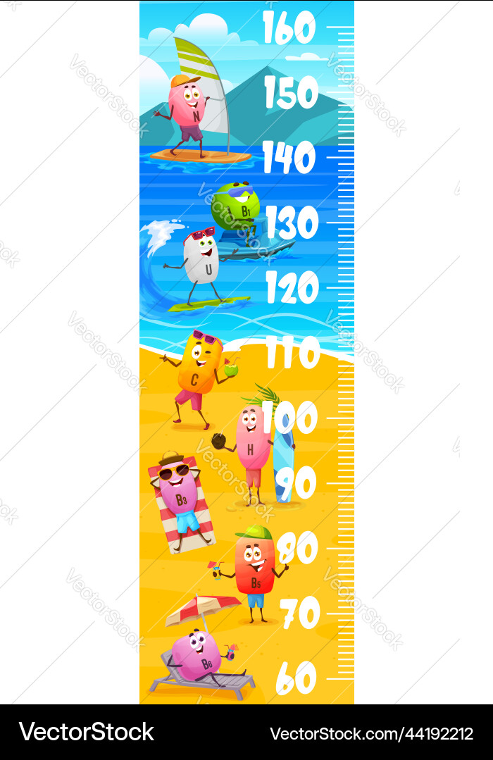 Kids height chart ruler cartoon vitamins Vector Image