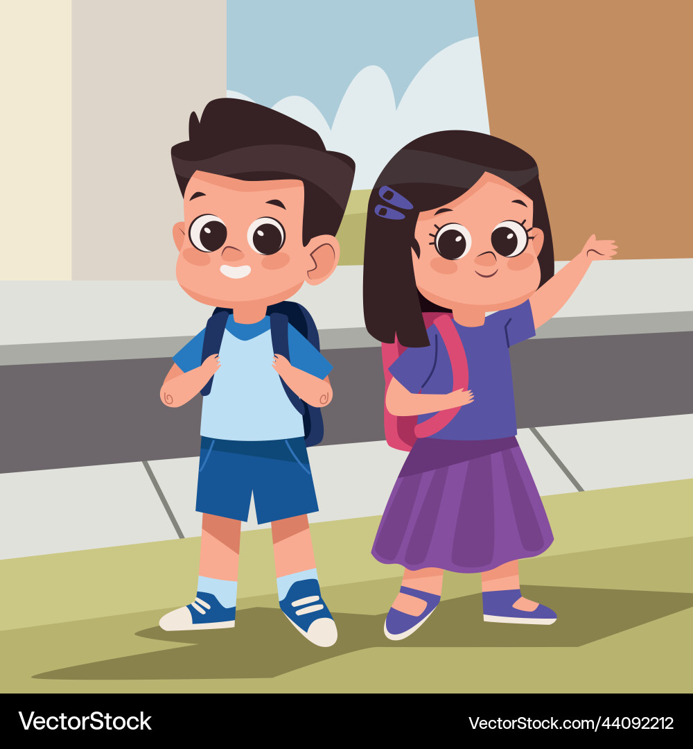 Little students kids couple Royalty Free Vector Image