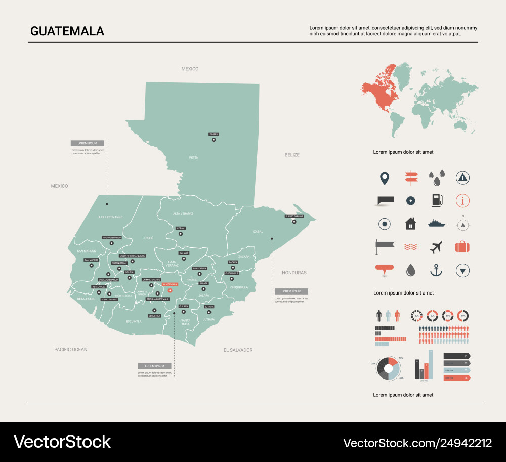 Map guatemala high detailed country Royalty Free Vector