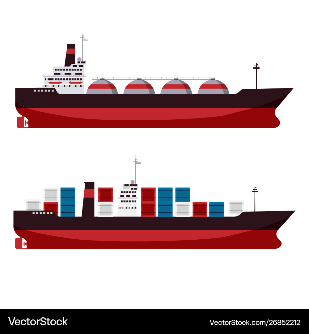 Set gas tanker lng cargo ship Royalty Free Vector Image