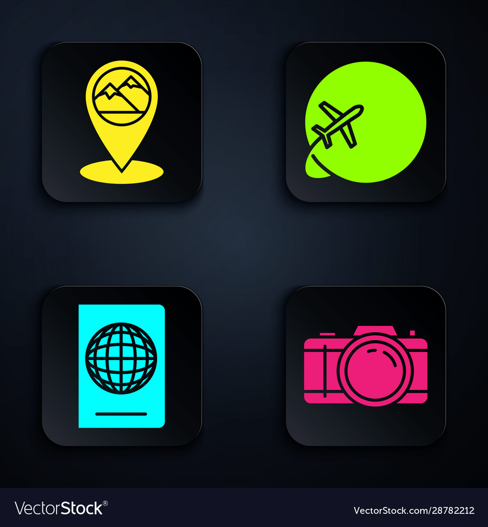 Set photo camera map pointer with mountain Vector Image