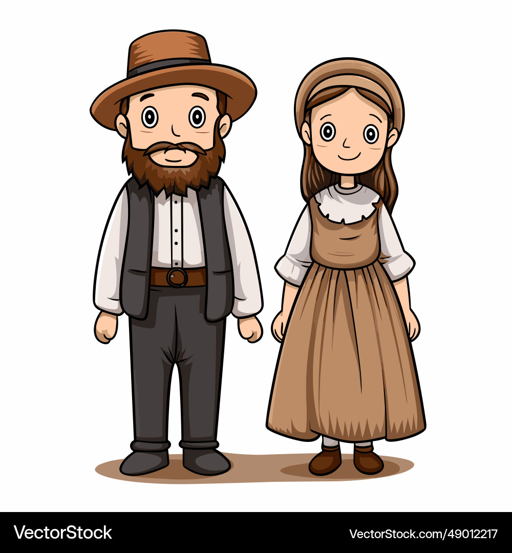 Amish couple hand-drawn comic amish couple Vector Image