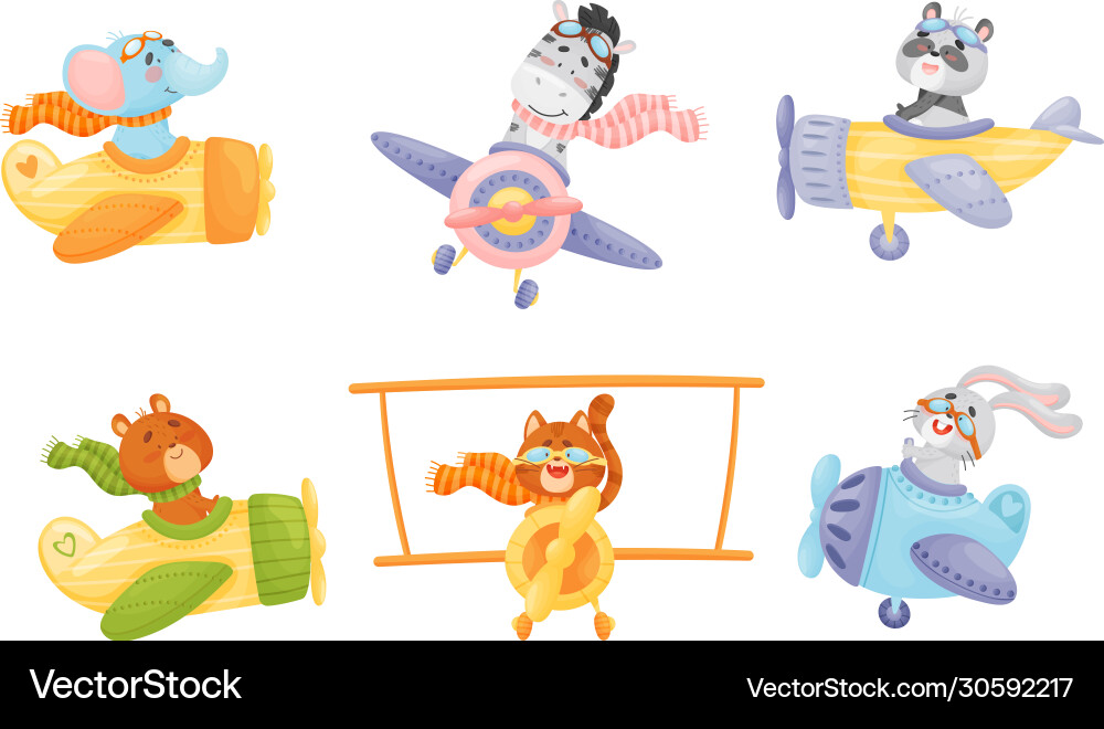 Cute animals wearing aviator goggles flying Vector Image