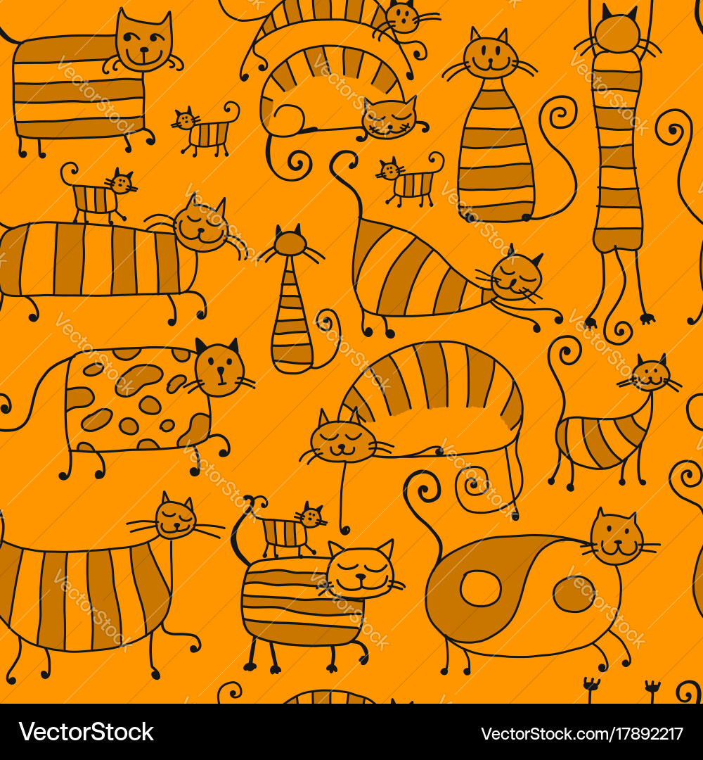 Cute striped cats family seamless pattern Vector Image