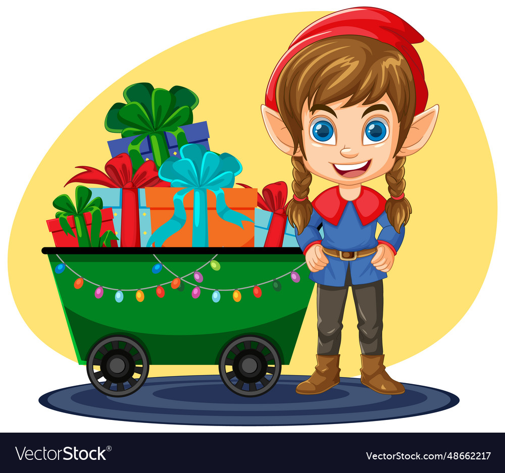 Elf with christmas gift Royalty Free Vector Image