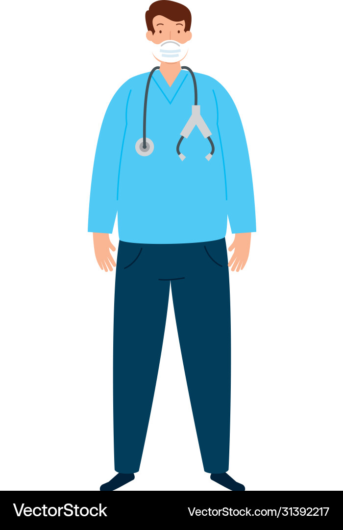 Masculine doctor using medical protective mask Vector Image