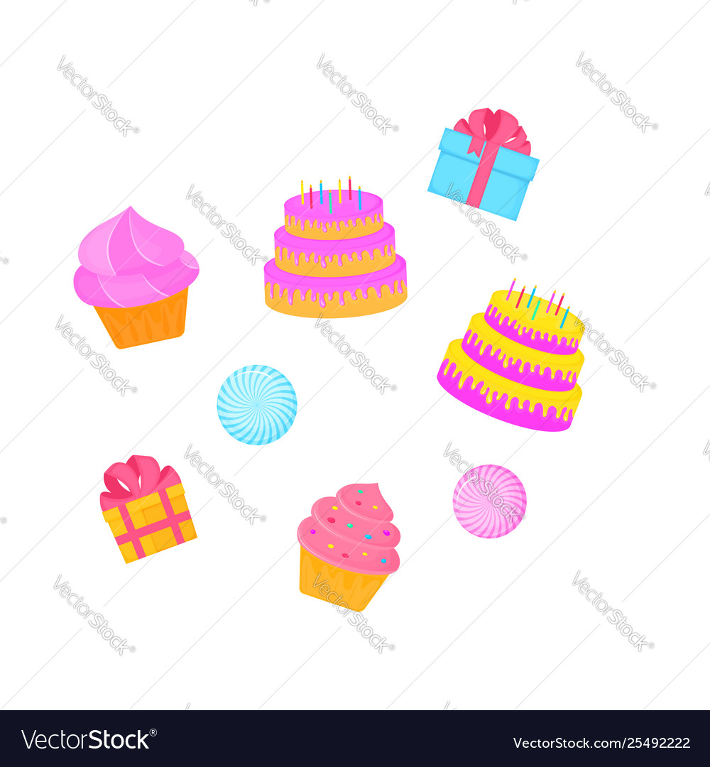 Birthday cake cupcake gift sweet food dessert Vector Image
