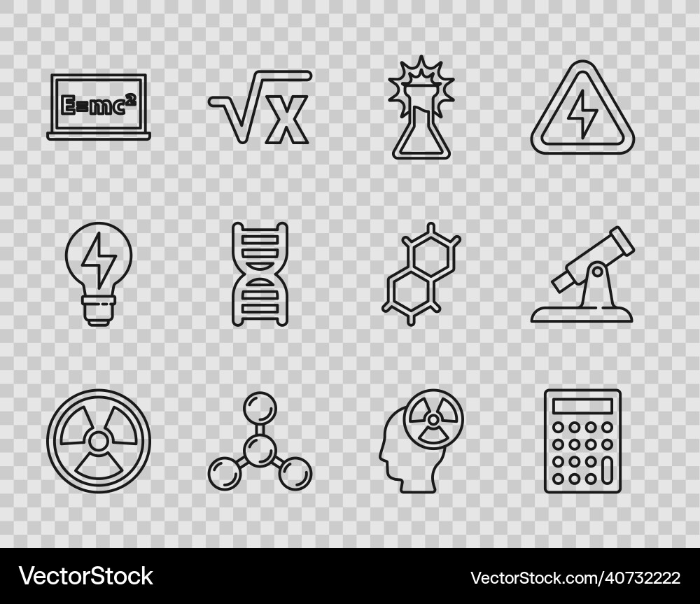 Set line radioactive calculator test tube Vector Image