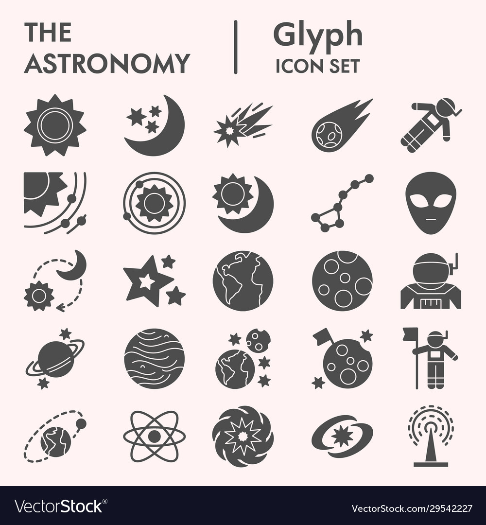 Astronomy solid icon set universe objects Vector Image
