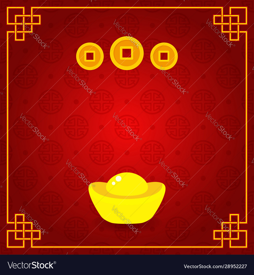 Chinese gold ingot and coins on seamless pattern Vector Image
