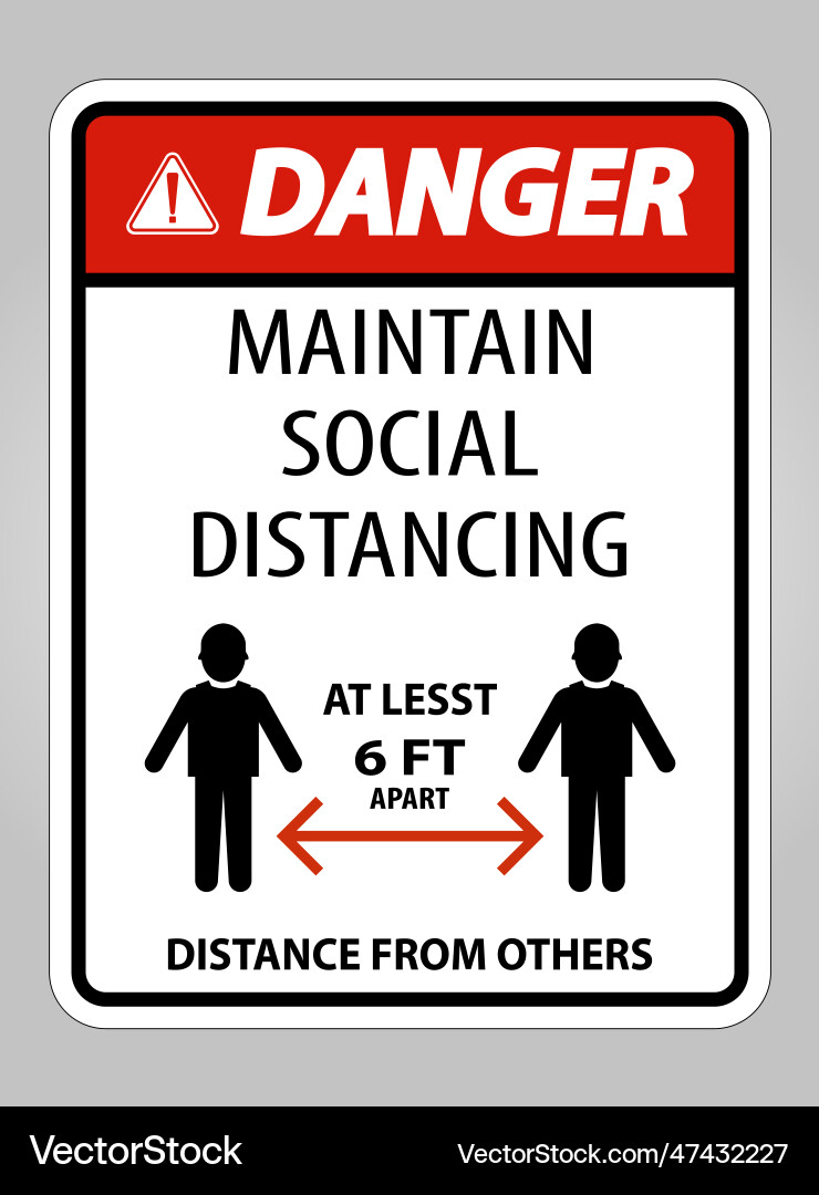 Danger maintain social distancing at least 6 ft Vector Image