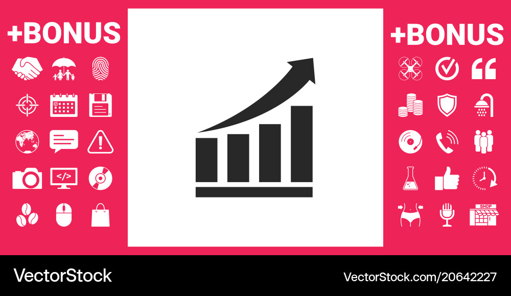 Growing bars graphic icon with rising arrow Vector Image