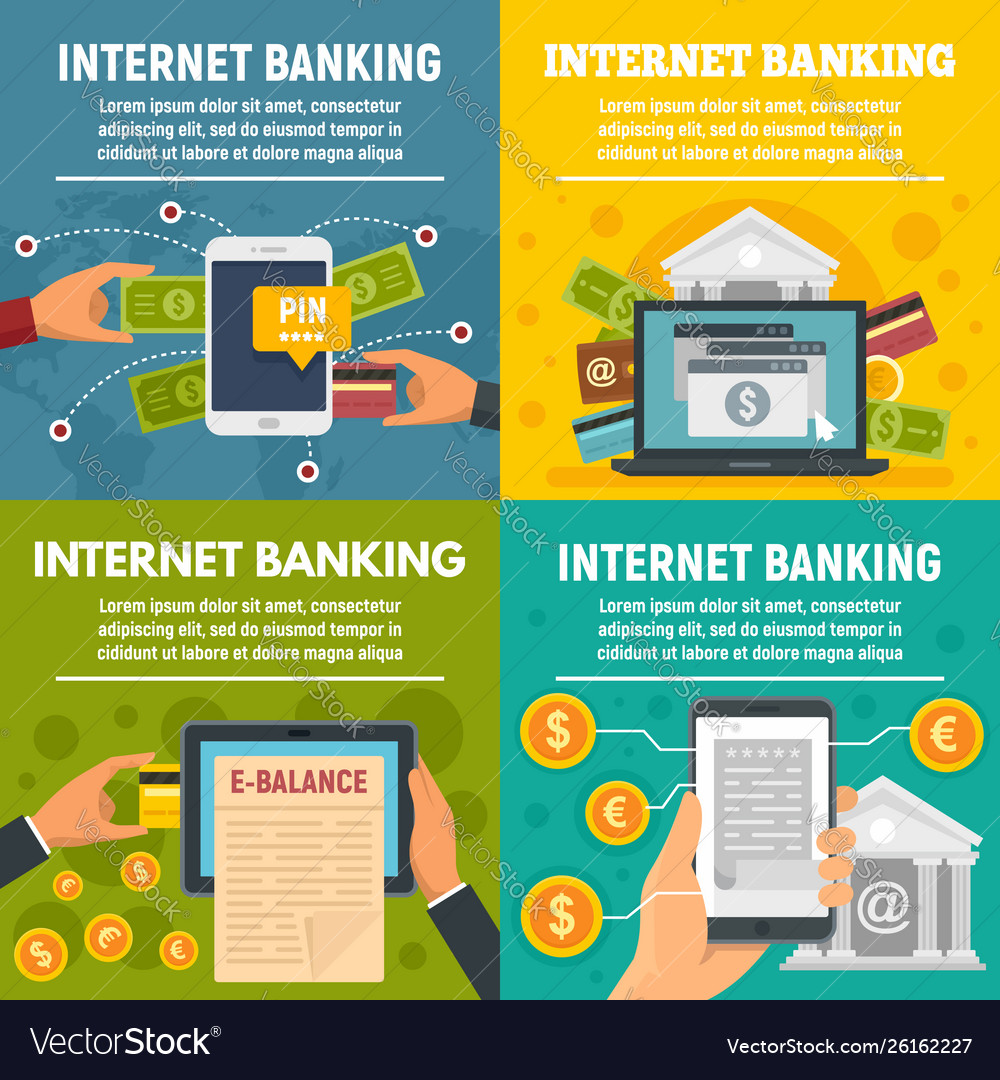 Internet banking banner set flat style Royalty Free Vector