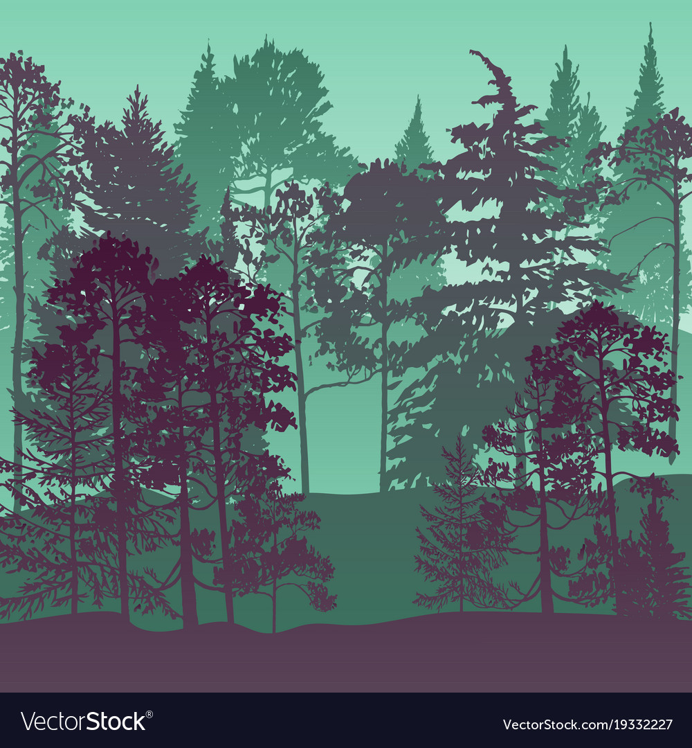 Landscape with pine trees Royalty Free Vector Image