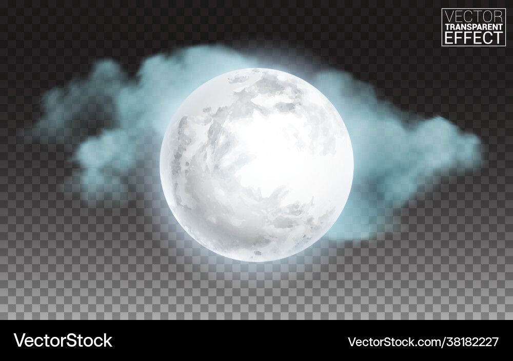 Realistic detailed full moon with blue clouds Vector Image