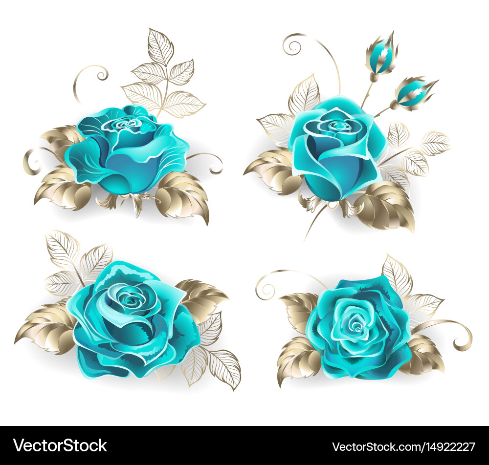 Set of turquoise roses Royalty Free Vector Image