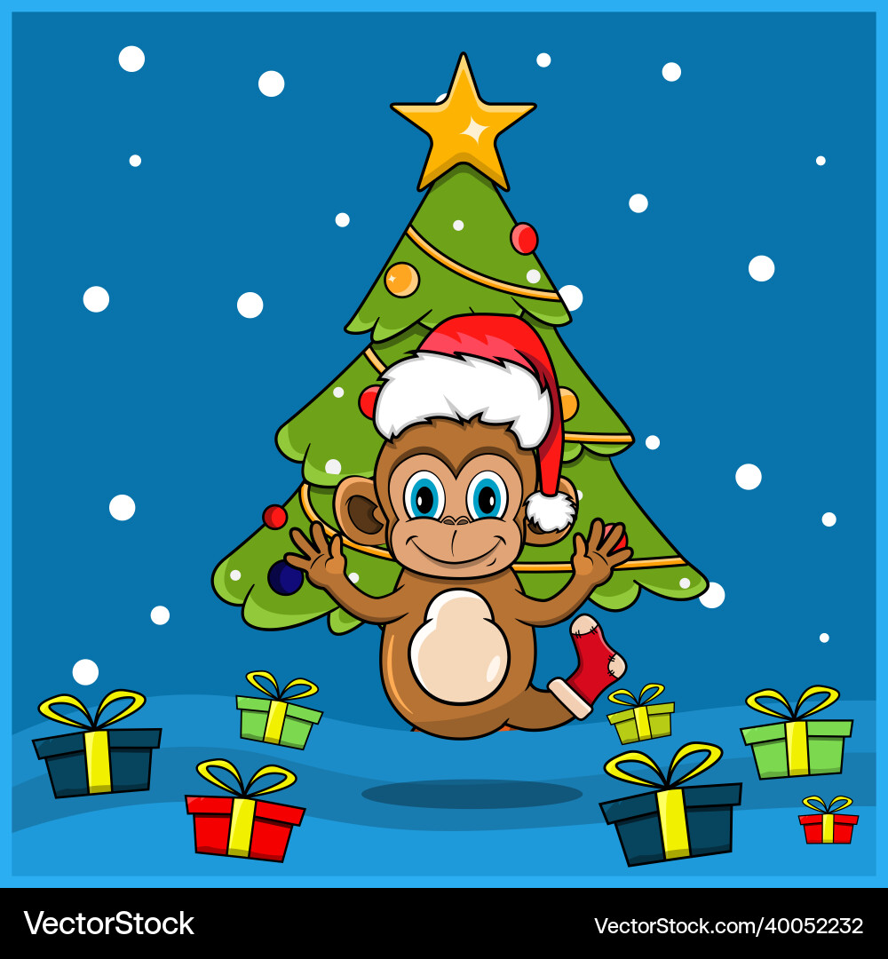Cute animal christmas with monkey character Vector Image