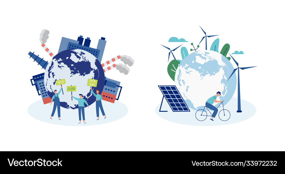 Earth ecology before and after pollution cleaning Vector Image