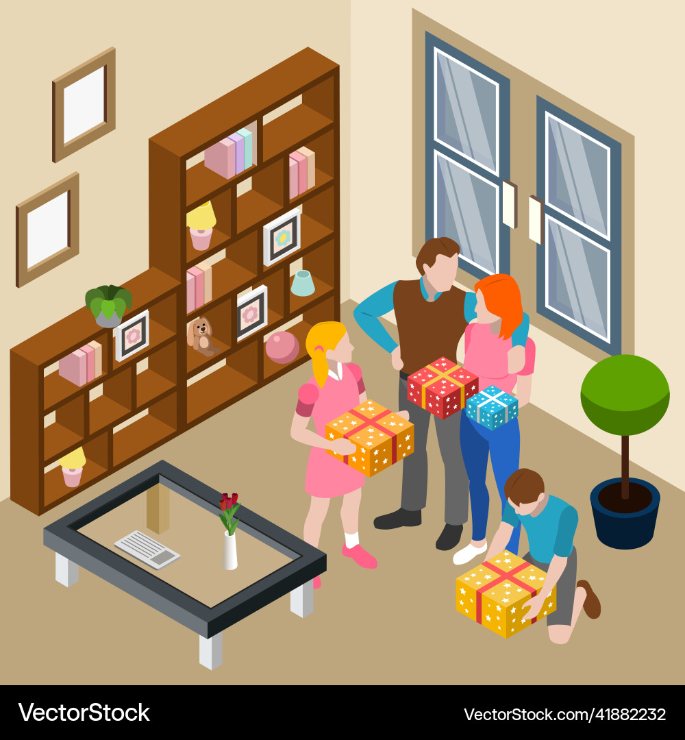 Family home celebration isometric Royalty Free Vector Image