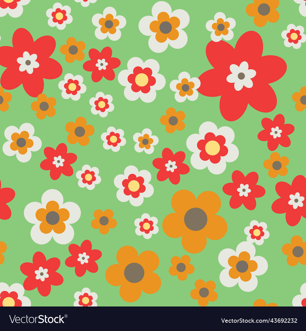 Flat flowers seamless pattern Royalty Free Vector Image