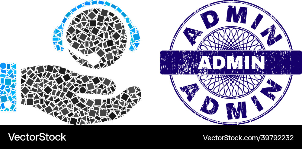 Grunge admin stamp and geometric call center Vector Image