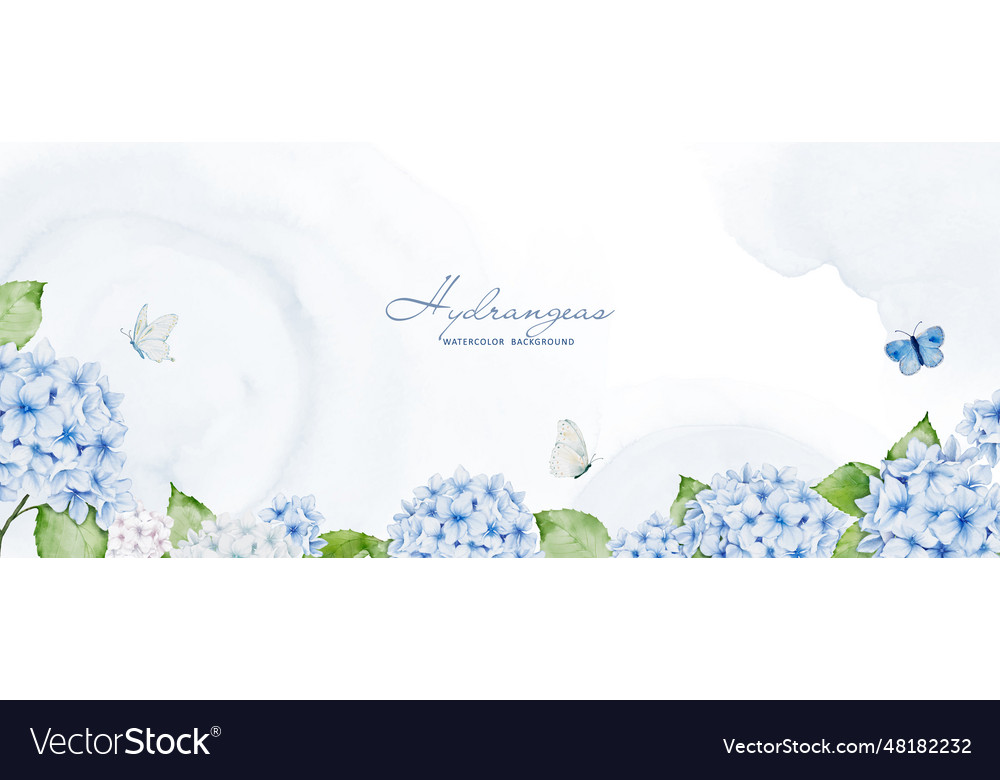 Horizontal background with blue hydrangea Vector Image