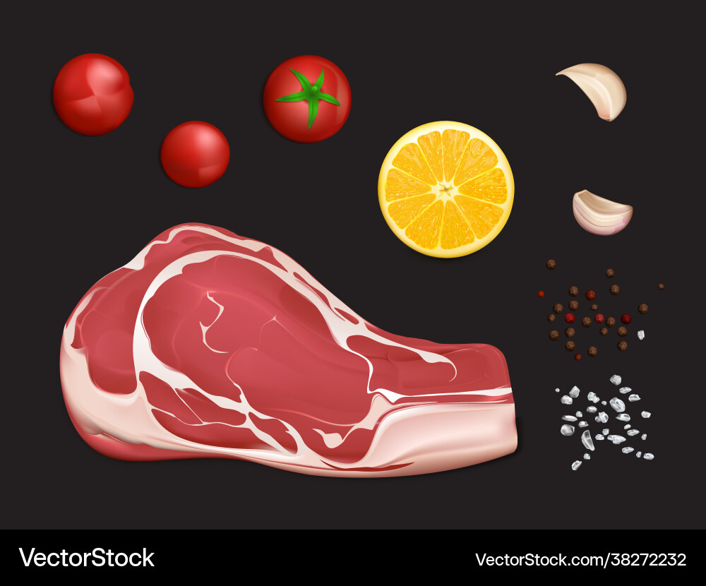 Raw marbled meat fillet portion to cook Royalty Free Vector