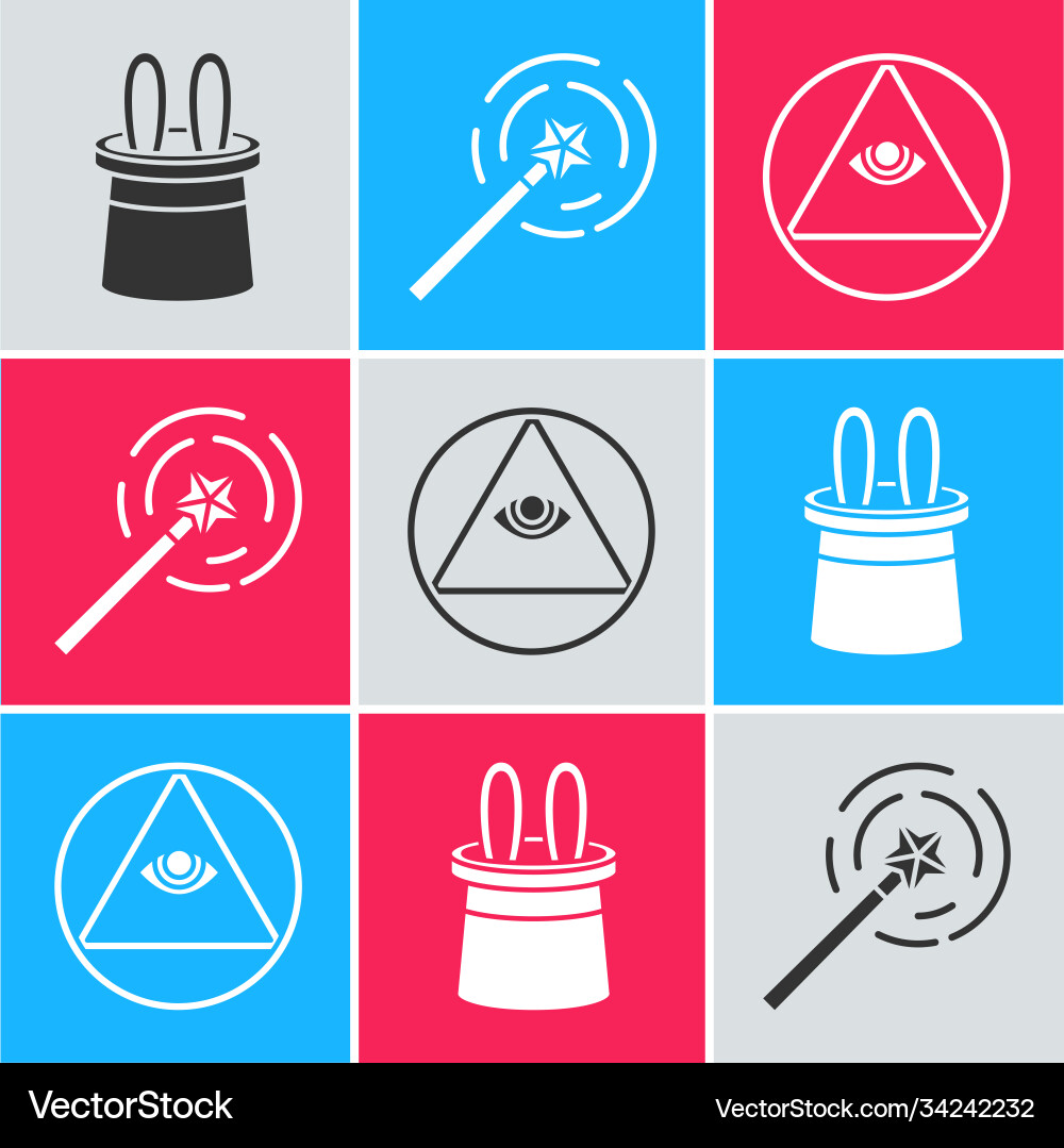 Set magician hat and rabbit ears magic wand Vector Image