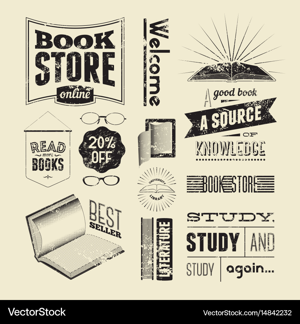 Set of vintage design elements for bookstore Vector Image