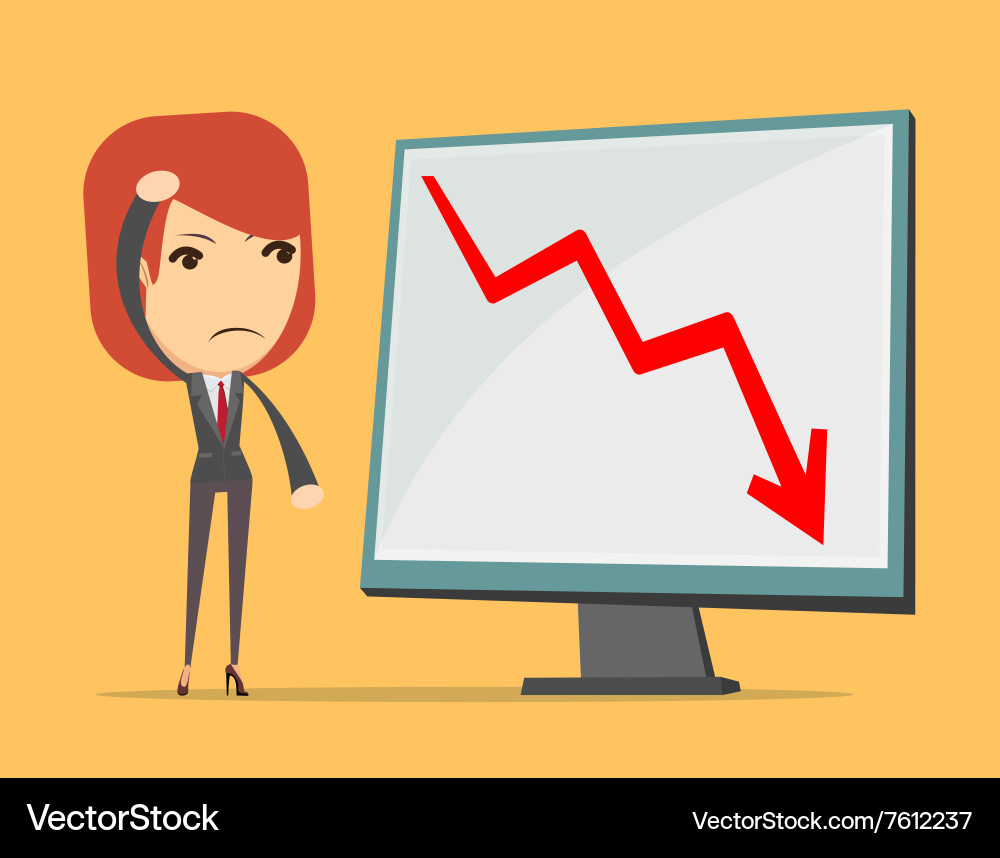 Business lady at loss arrow Royalty Free Vector Image