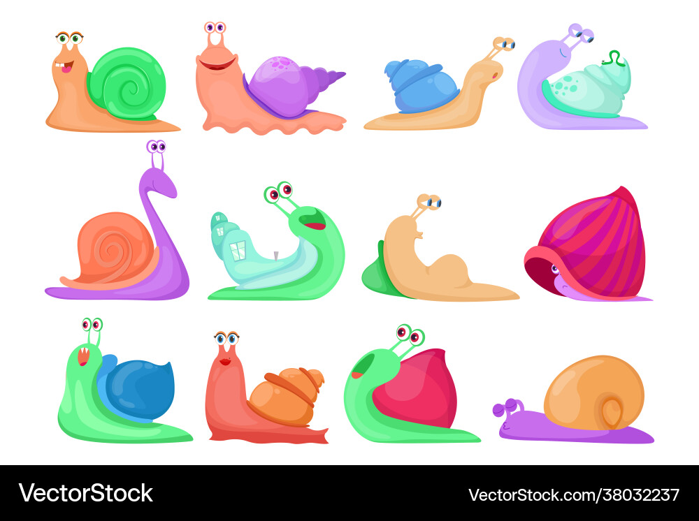 Cartoon set colorful snail characters Royalty Free Vector