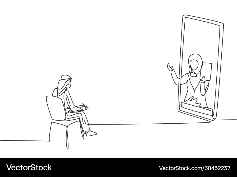 Continuous one line drawing arabian male student Vector Image